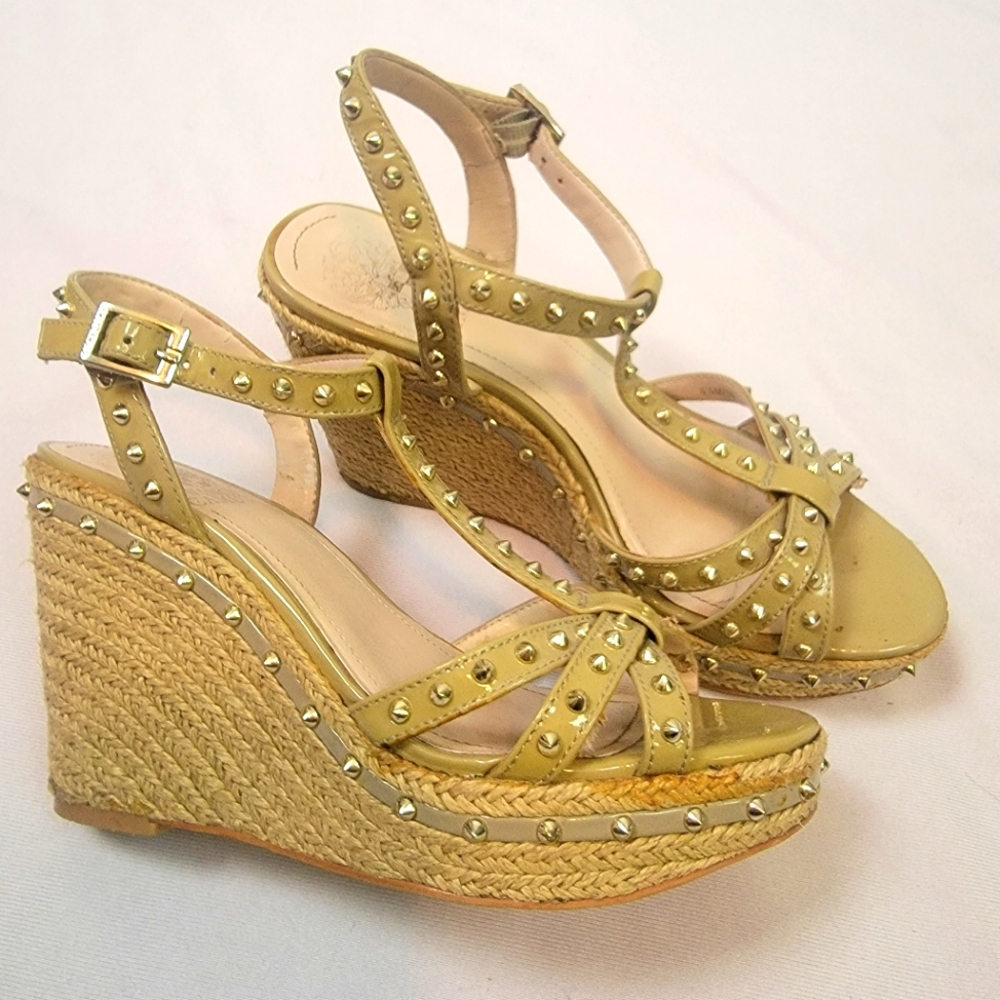 Vince Camuto Studded Straw Wedge Platform Sandal - Gem
